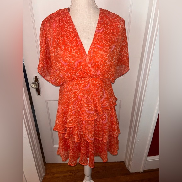 1. State | Dresses | State Bright Orange Garment Vneck Wrap Look Dress ...